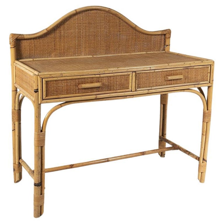 Vintage Mid Century Boho Bamboo Rattan Two Drawer Vanity Dressing Table ...