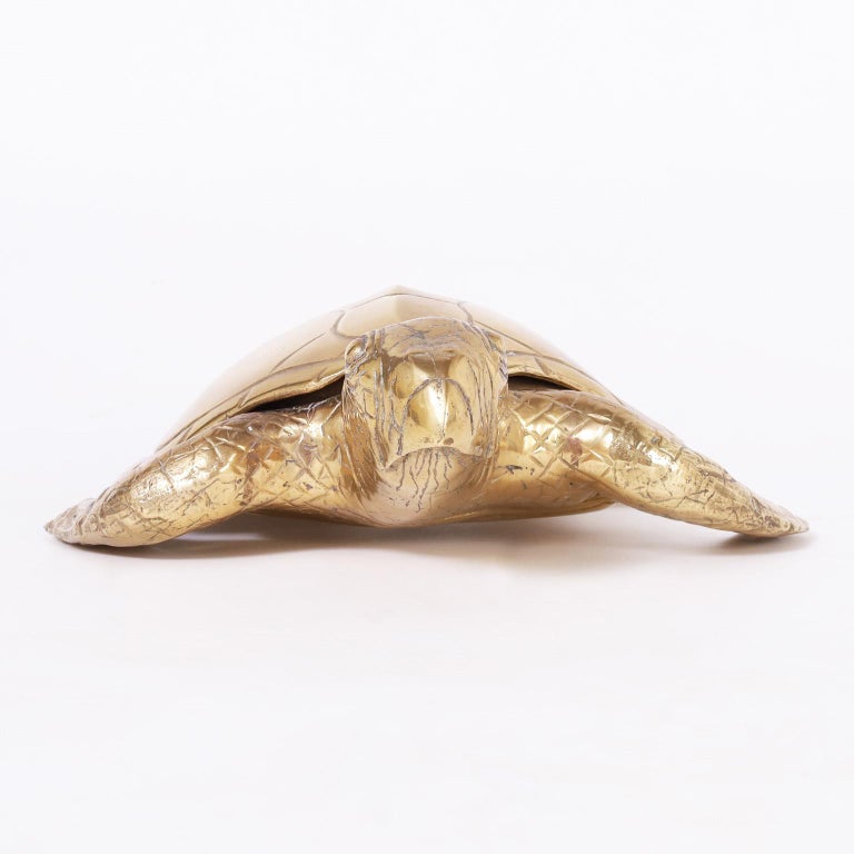 Vintage Mid-Century Brass Turtle Sculpture Box For Sale at 1stDibs
