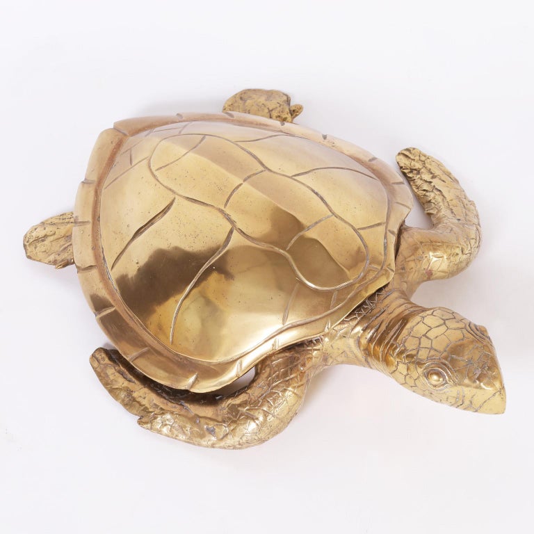 Vintage Mid-Century Brass Turtle Sculpture Box For Sale at 1stDibs