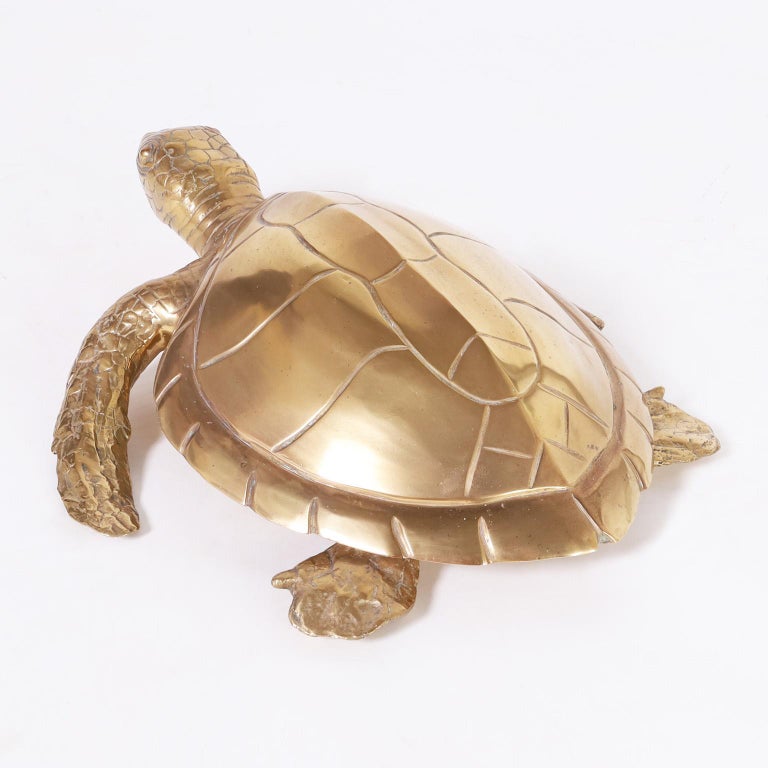 Vintage Mid-Century Brass Turtle Sculpture Box For Sale at 1stDibs