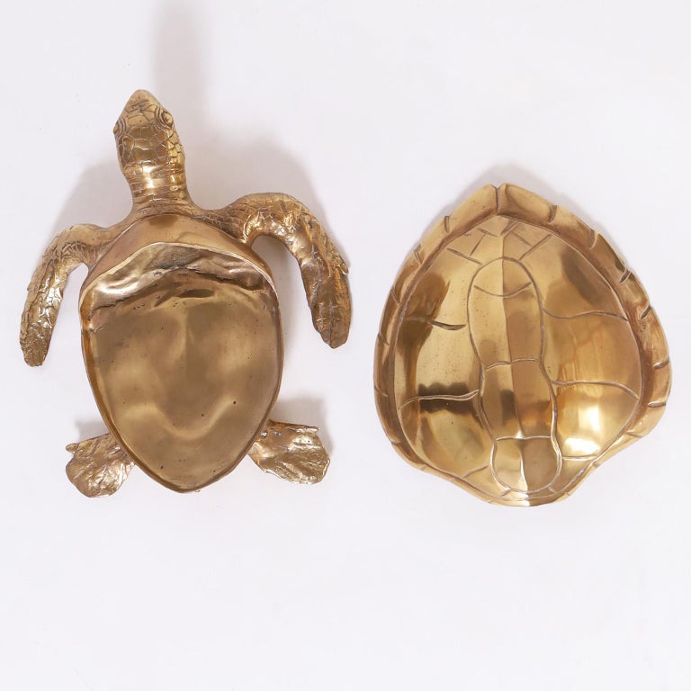 Vintage Mid-Century Brass Turtle Sculpture Box For Sale at 1stDibs