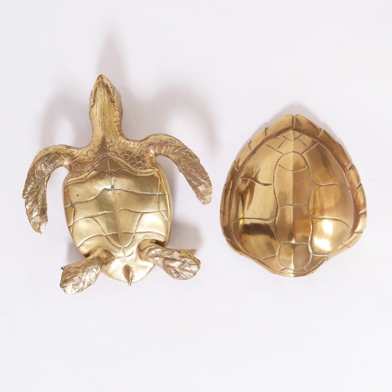 Vintage Mid-Century Brass Turtle Sculpture Box For Sale at 1stDibs