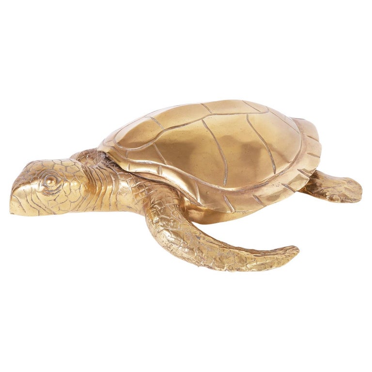 Vintage Mid-Century Brass Turtle Sculpture Box For Sale at 1stDibs