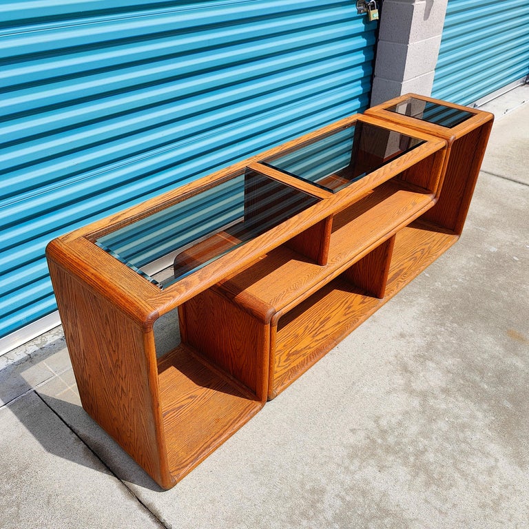 Vintage Midcentury Cerused Oak Modular Media Console and Side Tables ...