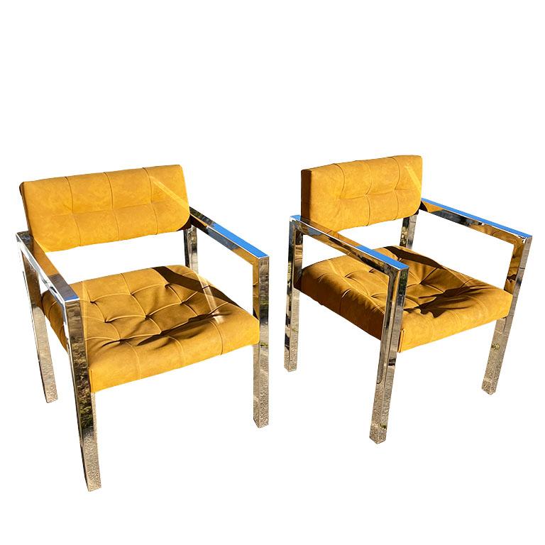 Vintage Mid-Century Chrome and Suede Arm Chairs after Milo Baughman - A ...