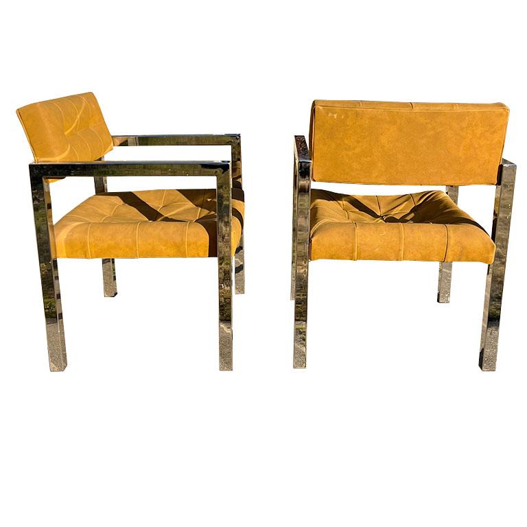 Vintage Mid-Century Chrome and Suede Arm Chairs after Milo Baughman - A ...