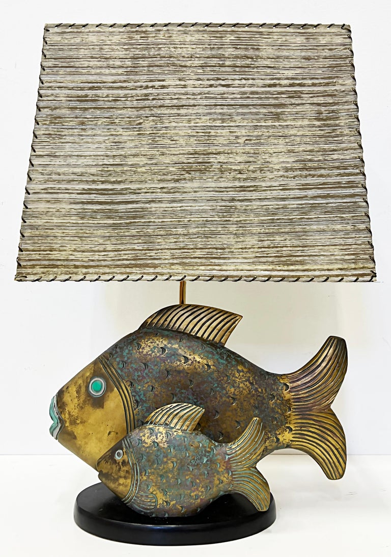 Vintage Midcentury Coastal Fish Motif Pottery Table Lamp, Parchment ...