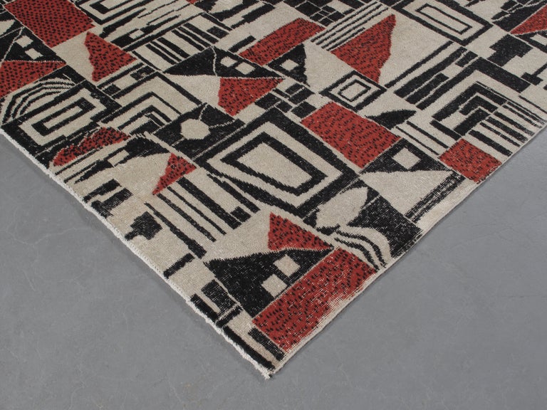 Vintage Mid-Century Cubist Handknotted Rug For Sale at 1stDibs