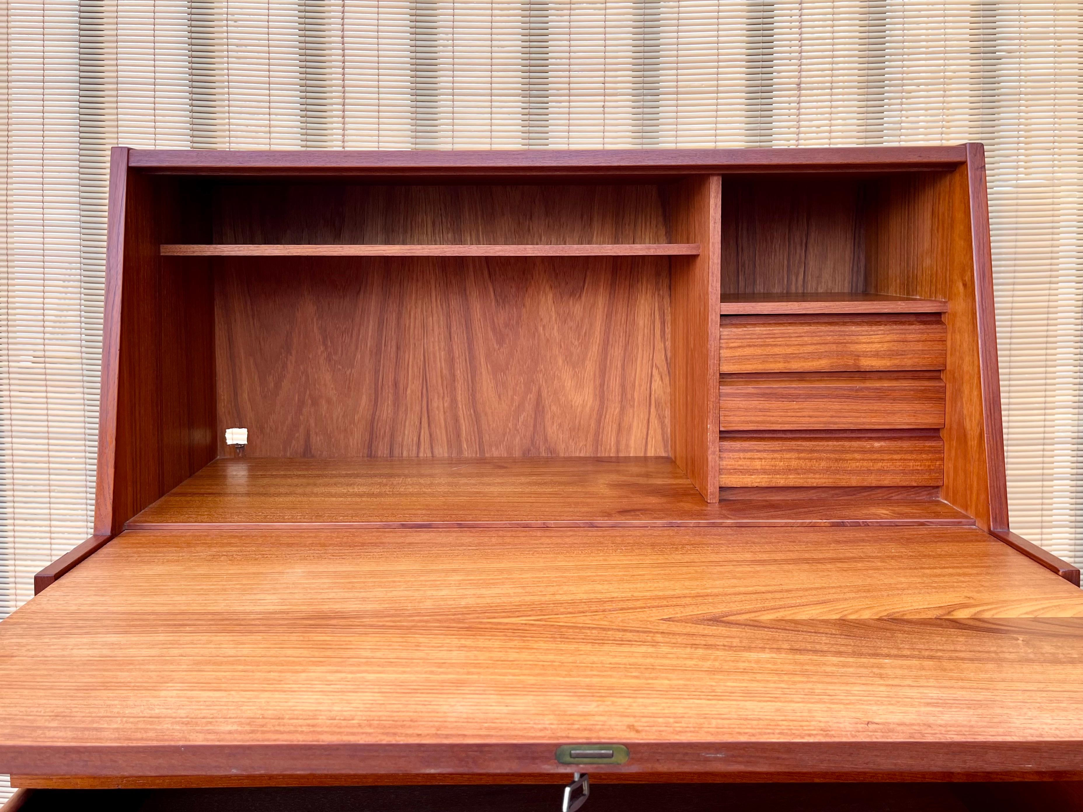 Vintage Mid Century Danish Modern Drop Down Secretary Desk Cabinet. For ...