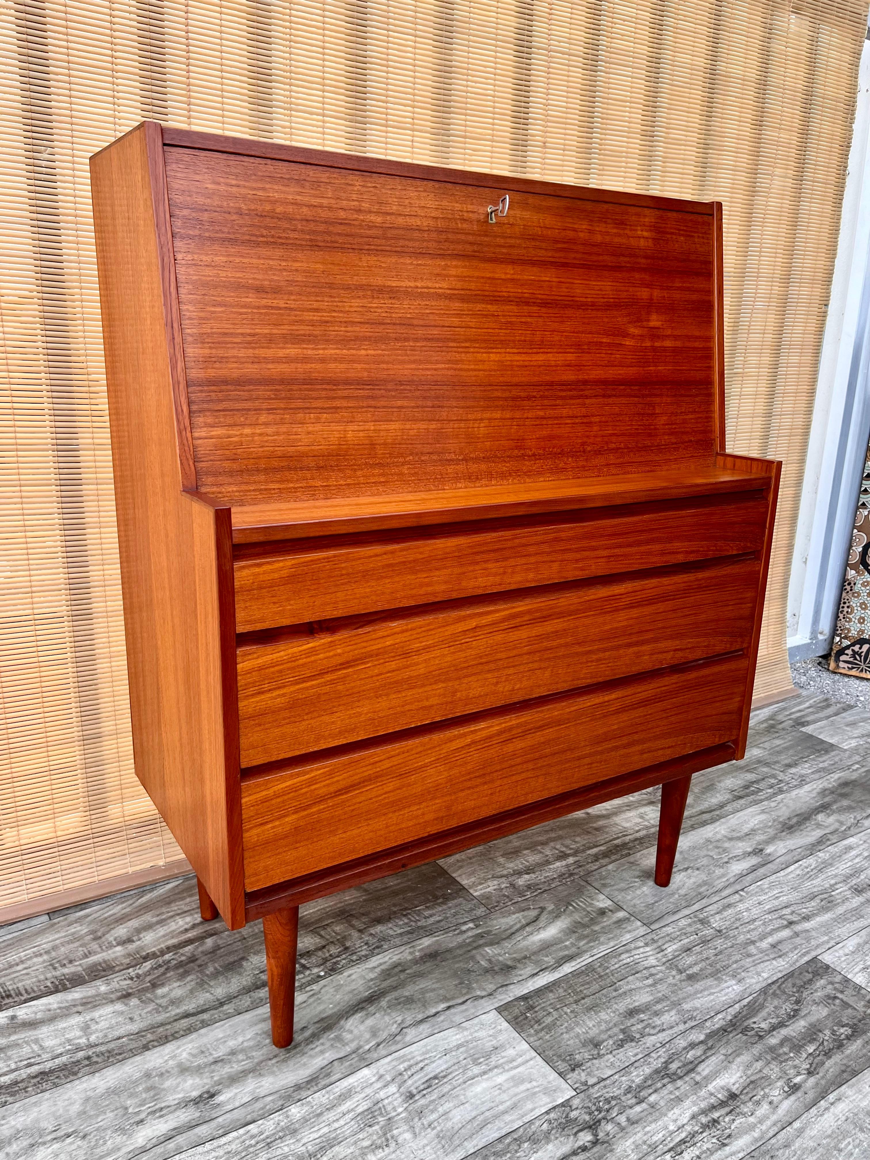 Vintage Mid Century Danish Modern Drop Down Secretary Desk Cabinet. For ...