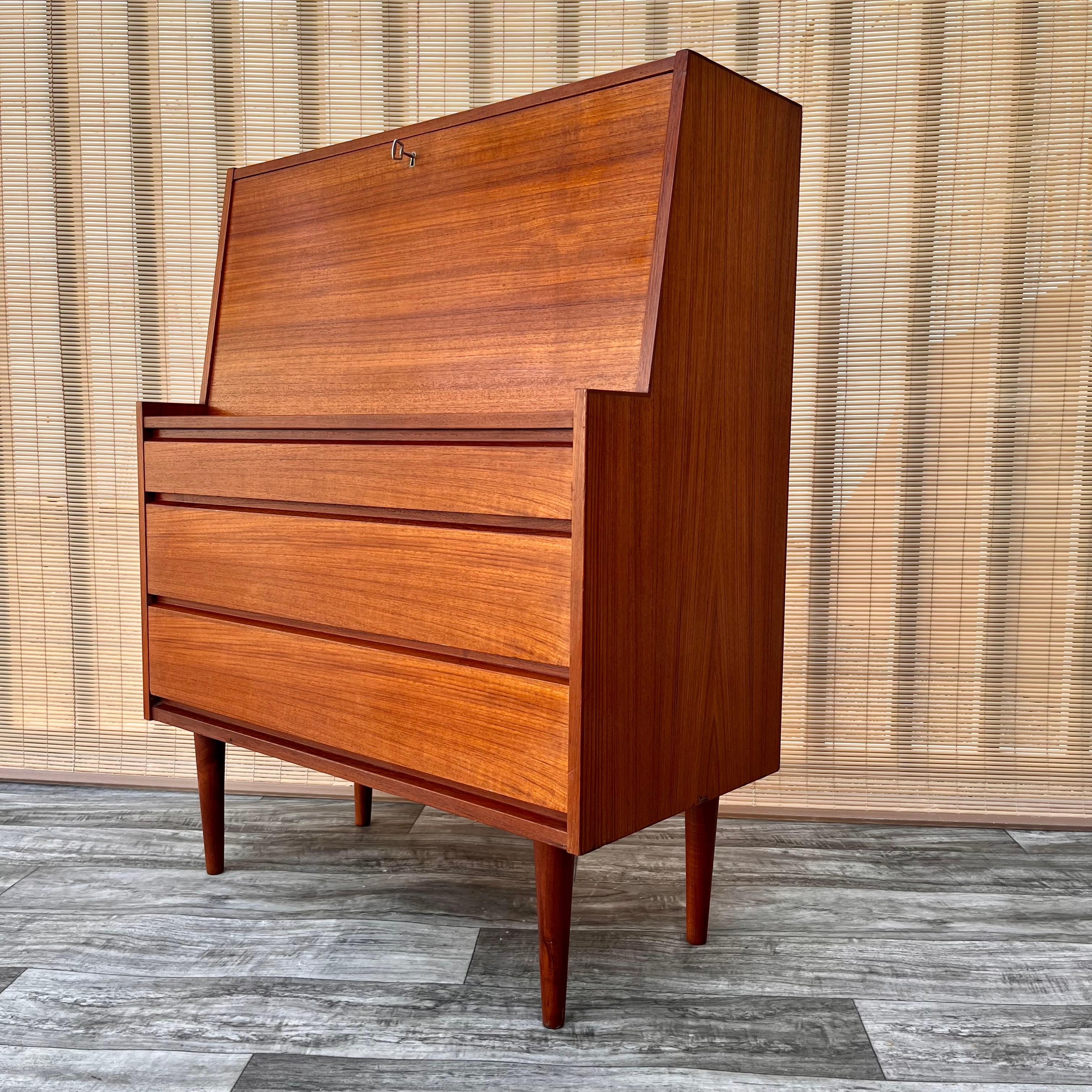 Vintage Mid Century Danish Modern Drop Down Secretary Desk Cabinet. For ...