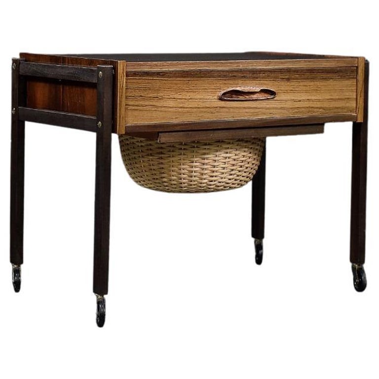 Vintage Midcentury Danish Modern Rosewood Thread Side Table with Wicker ...