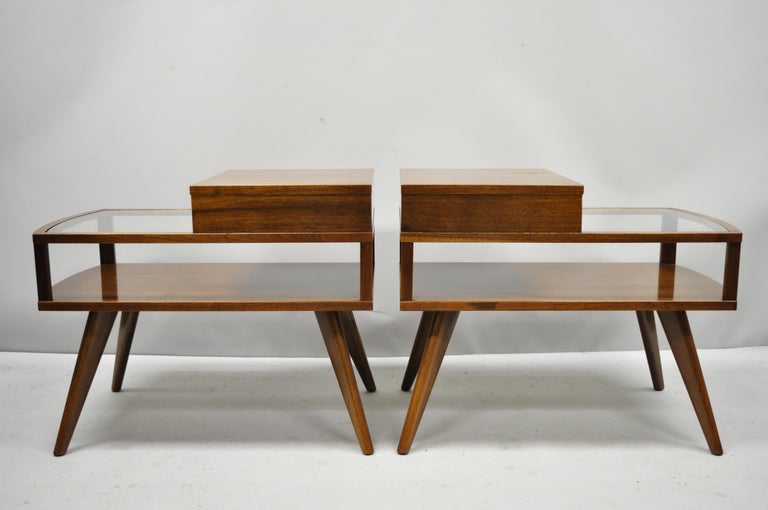 Vintage Midcentury Danish Modern Walnut and Glass Two-Tier Step End ...