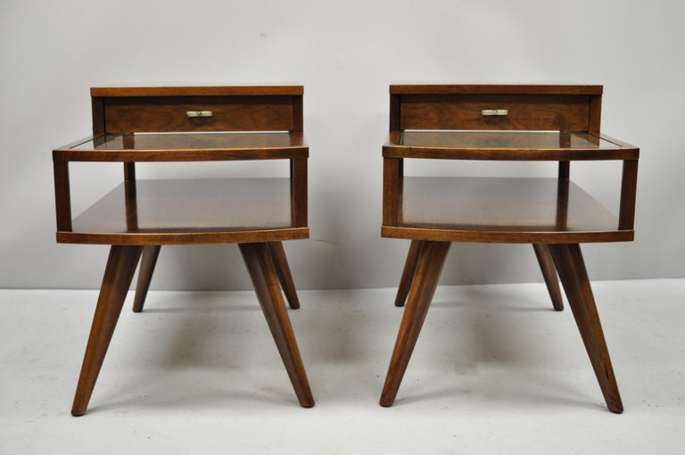 Vintage Midcentury Danish Modern Walnut and Glass Two-Tier Step End ...
