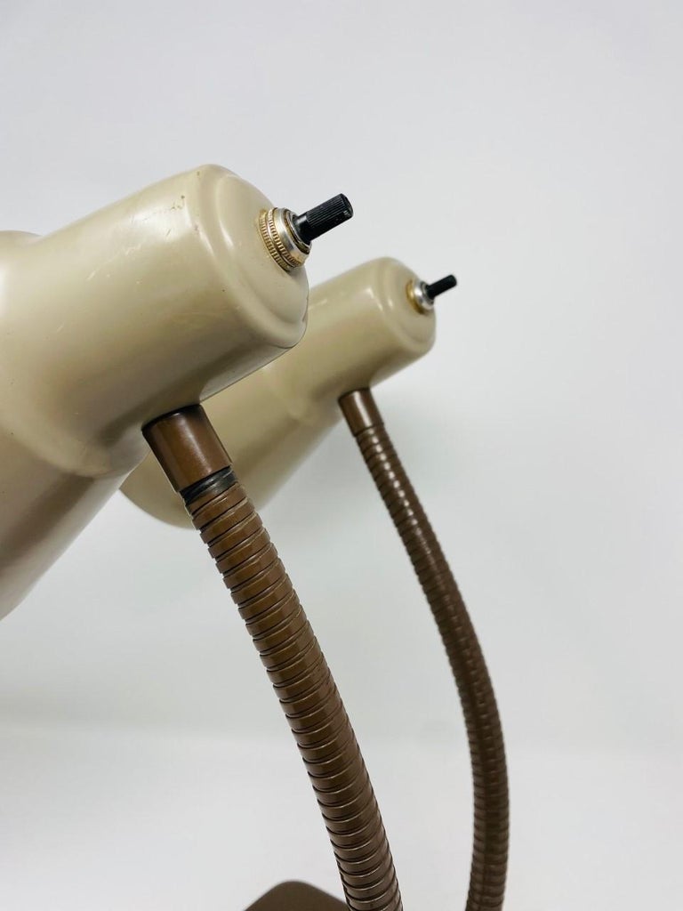 Vintage Mid Century Double Gooseneck Desk Lamp For Sale at 1stDibs