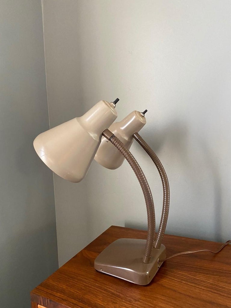 Vintage Mid Century Double Gooseneck Desk Lamp For Sale at 1stDibs