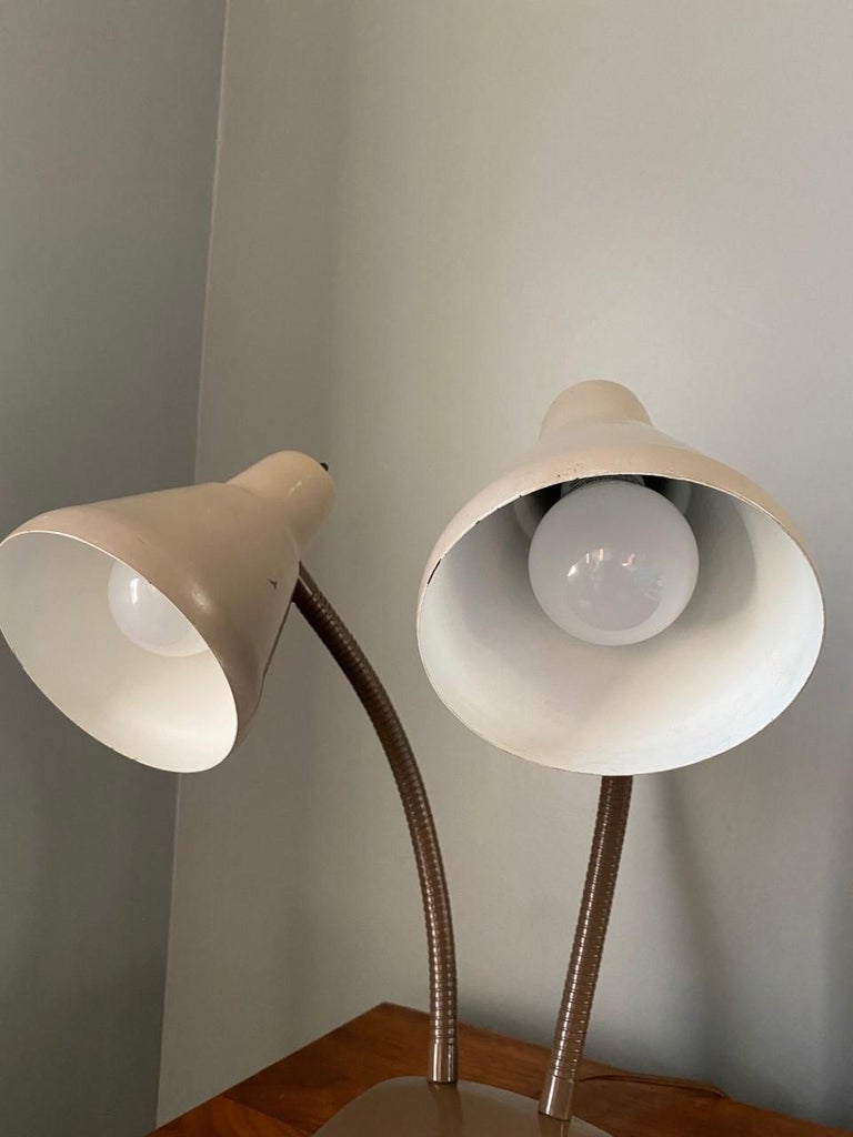 Vintage Mid Century Double Gooseneck Desk Lamp For Sale at 1stDibs
