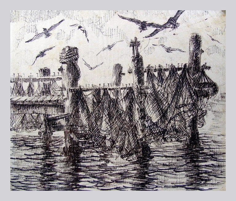 Vintage Mid-Century Drying Nets Pen and Ink Drawing by Simon Michael ...