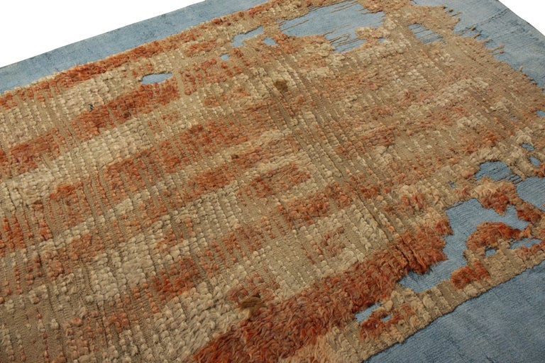 Vintage Midcentury Flat-Weave Striped and Solid Beige Brown Blue Wool ...