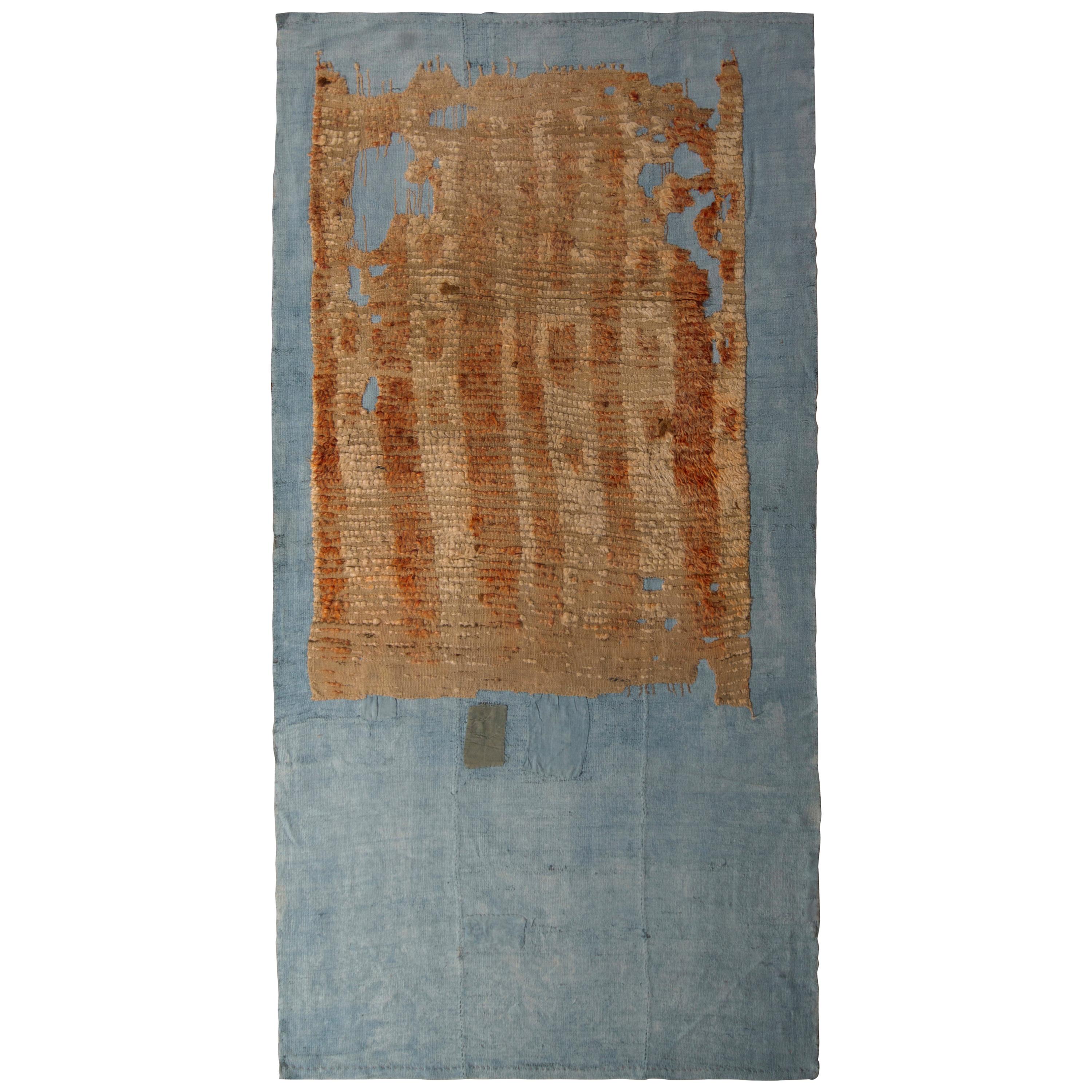 Vintage Midcentury Flat-Weave Striped and Solid Beige Brown Blue Wool ...