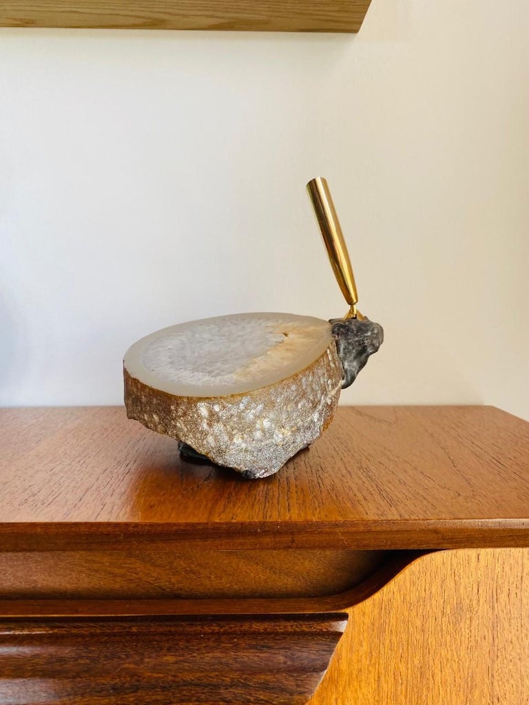 Vintage Mid-Century Geode and Bronze Pen Holder For Sale at 1stDibs