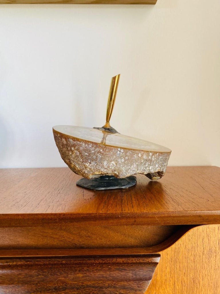 Vintage Mid-Century Geode and Bronze Pen Holder For Sale at 1stDibs