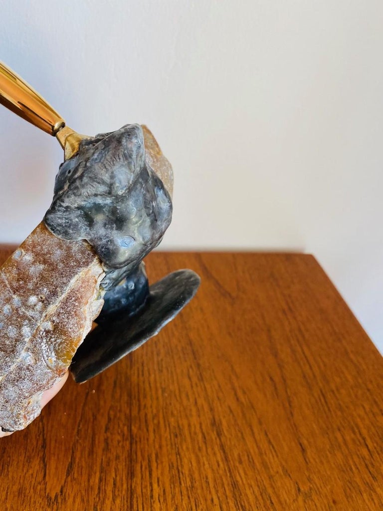 Vintage Mid-Century Geode and Bronze Pen Holder For Sale at 1stDibs