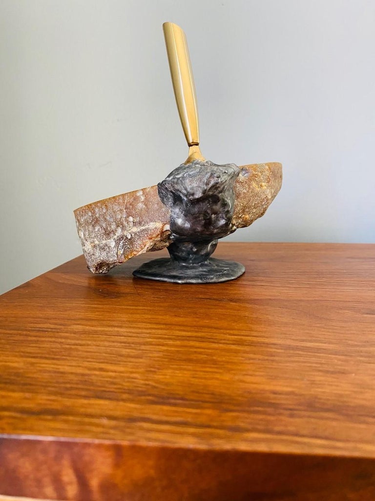 Vintage Mid-Century Geode and Bronze Pen Holder For Sale at 1stDibs