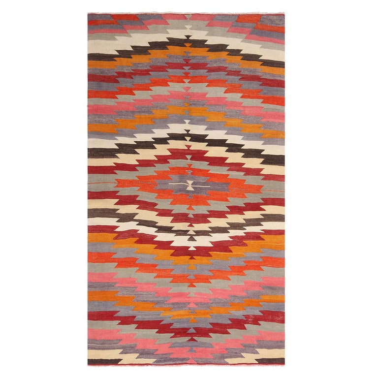 Vintage Midcentury Blue Wool Kilim Rug with Multi-Color Accents by Rug ...