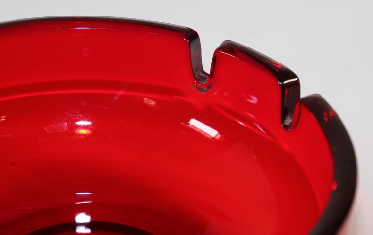 Vintage Mid-Century Glass Ruby Red Cigar Ashtray For Sale at 1stDibs