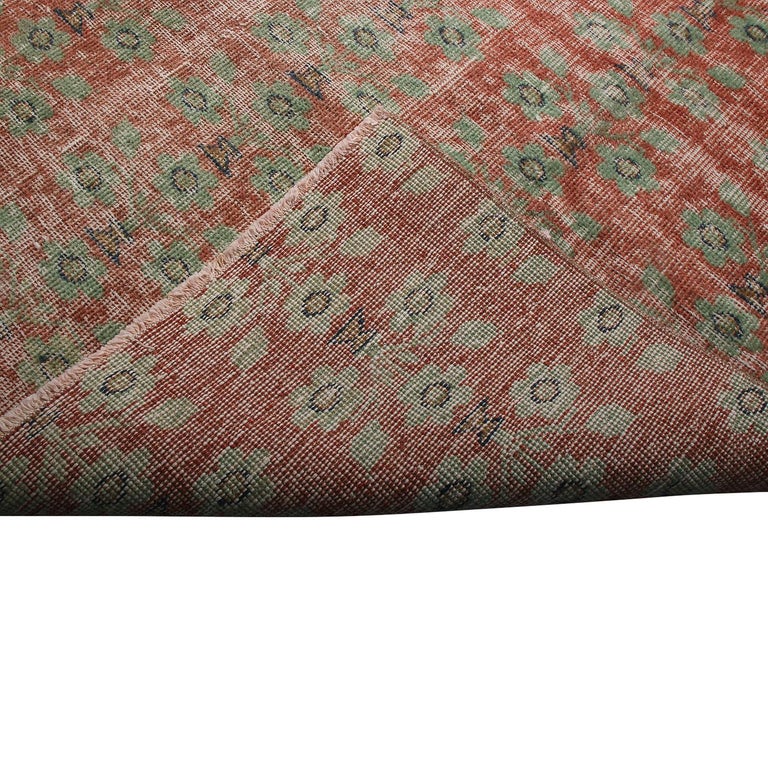 Vintage Midcentury Green and Red Geometric Wool Rug at 1stDibs