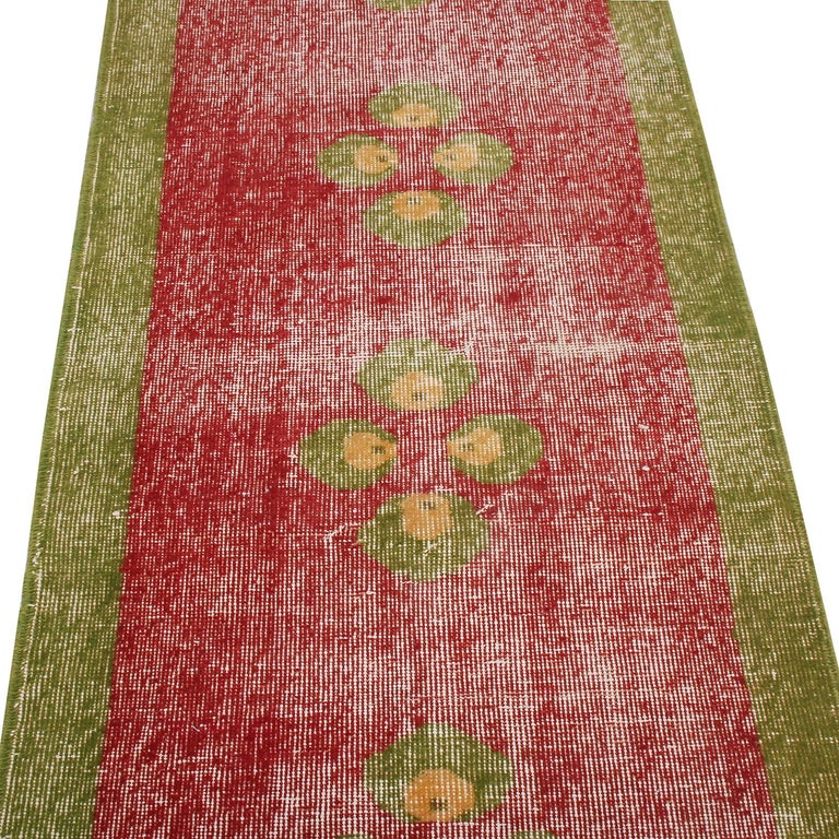 Vintage Midcentury Green and Red Geometric Wool Rug with Gold-Yellow ...