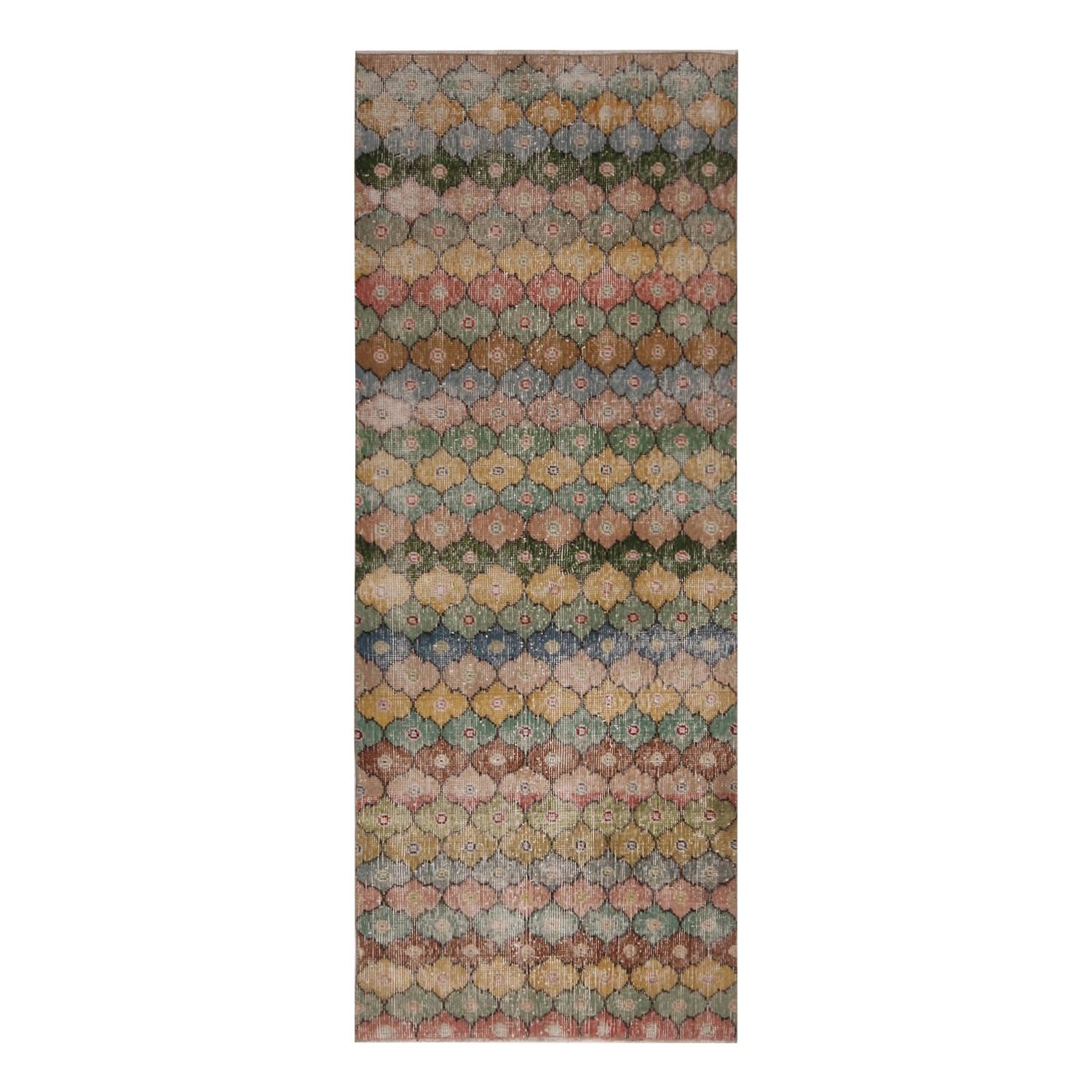 Vintage Midcentury Green and Yellow Wool Rug with Multi-Color Accents ...