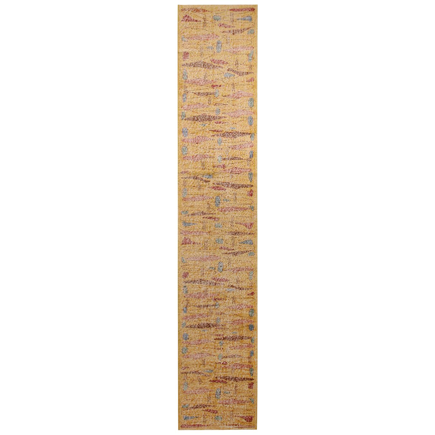 Vintage Midcentury Green-Yellow Multi-Color Wool Runner For Sale at 1stDibs