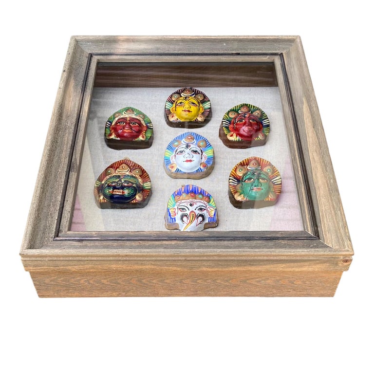 Vintage Midcentury Hand Painted Shiva Sculptures Framed in Shadow Box ...