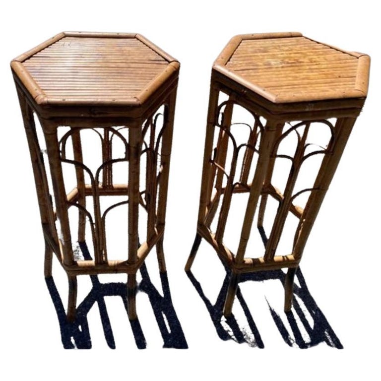 Vintage Mid-Century Hexagonal Bamboo Pedestals Plant Stands, a Pair For ...