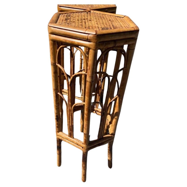 Vintage Mid-Century Hexagonal Bamboo Pedestals Plant Stands, a Pair For ...