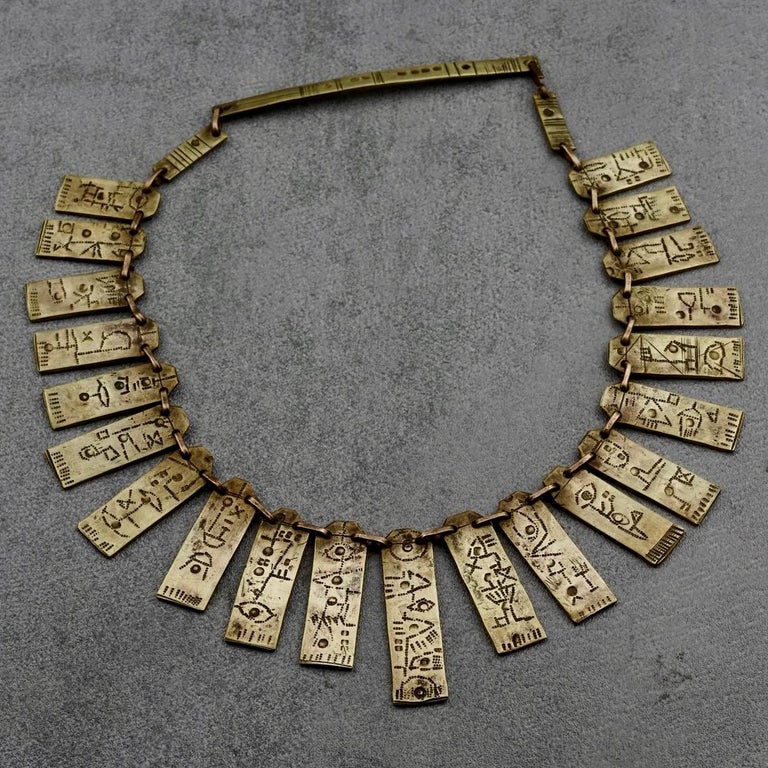 Vintage Mid Century Inca Symbol Plates Choker Necklace at 1stDibs