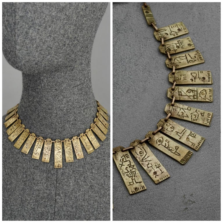 Vintage Mid Century Inca Symbol Plates Choker Necklace at 1stDibs