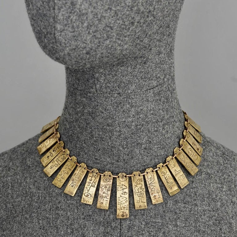 Vintage Mid Century Inca Symbol Plates Choker Necklace at 1stDibs
