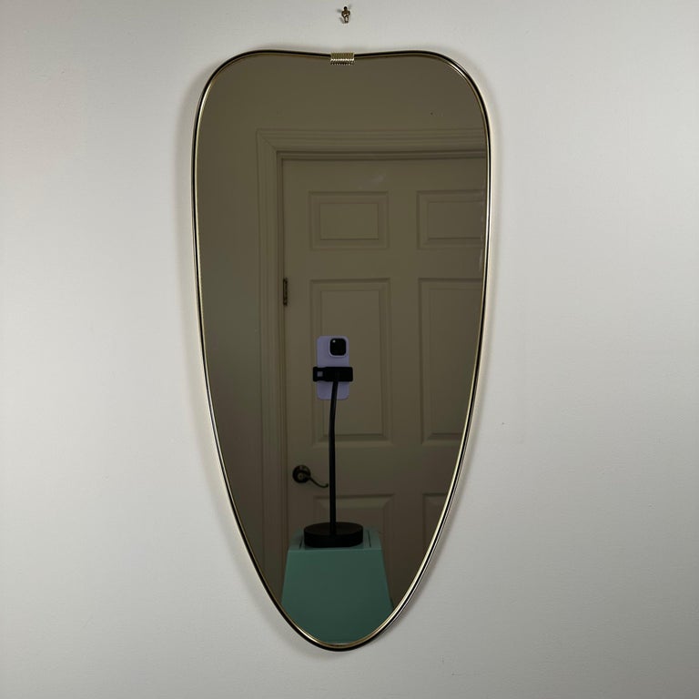 Vintage Midcentury Italian Brass Frame Shield Wall Mirror at 1stDibs