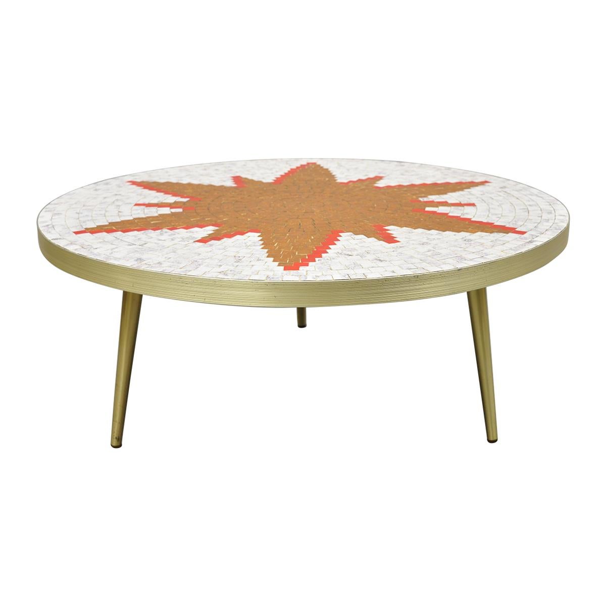 Vintage Midcentury Italian Modern Round Orange Sun Tile Top Coffee ...