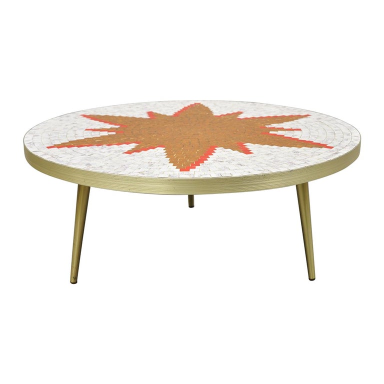Vintage Midcentury Italian Modern Round Orange Sun Tile Top Coffee ...