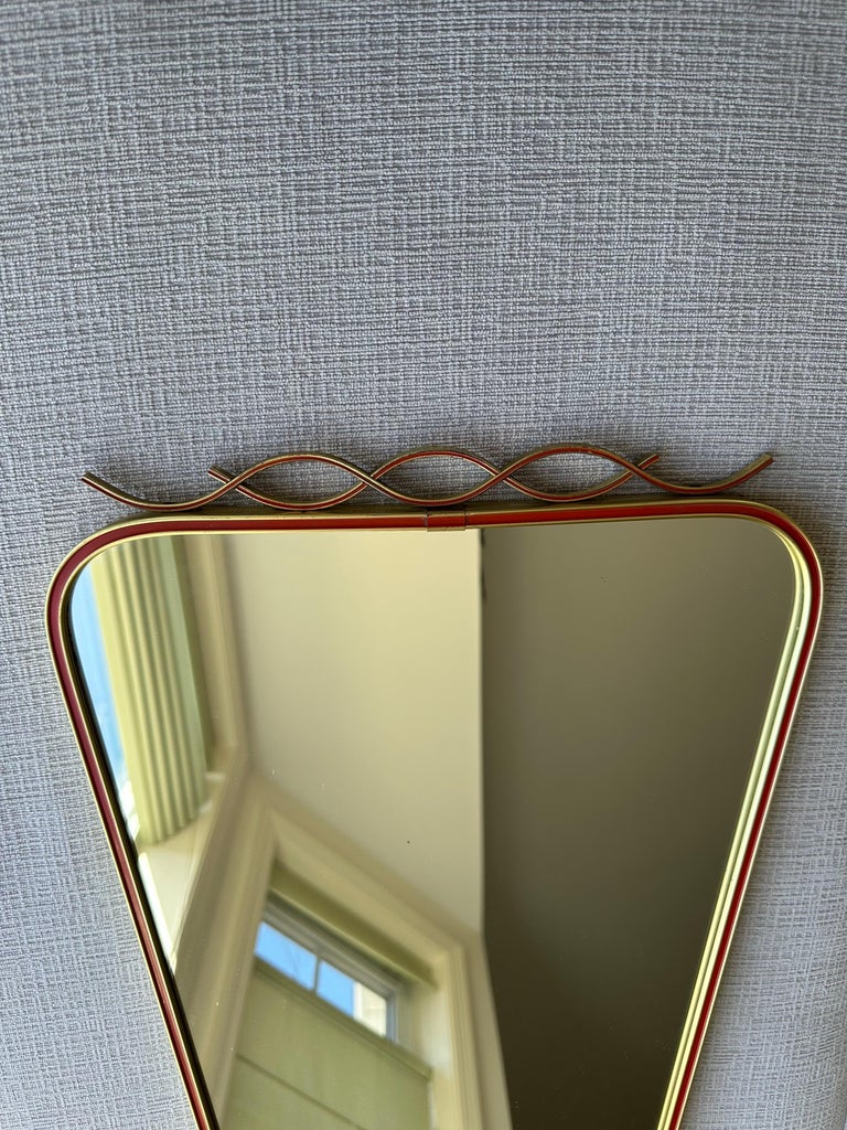 Vintage Mid Century Italian Shield Wall Mirror in Brass with Red Border ...