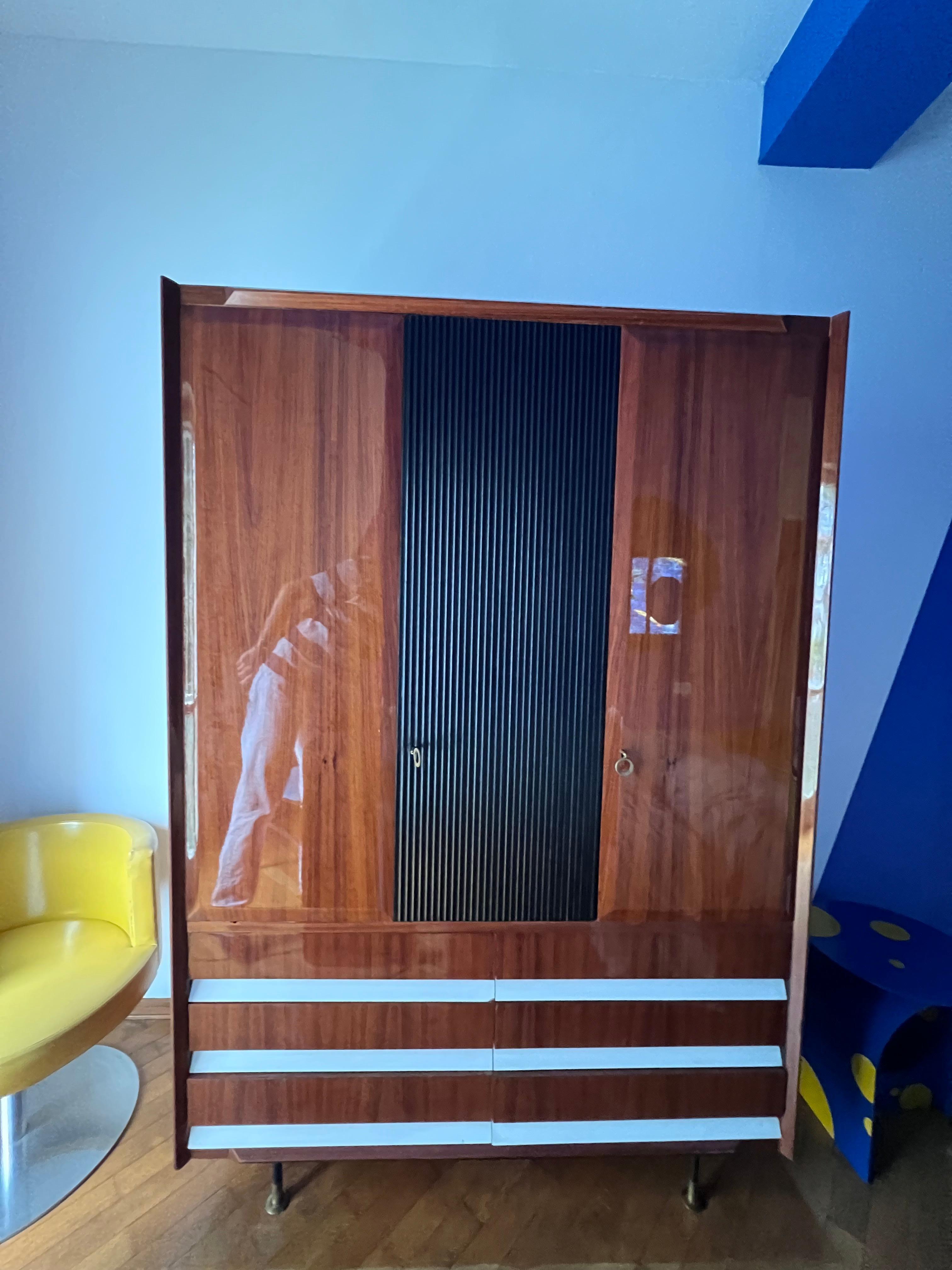 Vintage Midcentury Italian Wardrobe by Vittorio Dassi, Walnut, Fluted ...