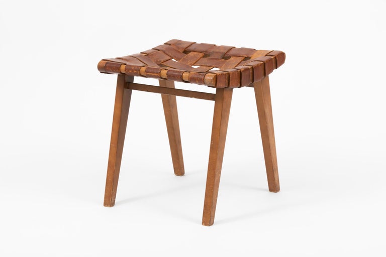 Vintage Mid-Century Jens Risom Leather Strap Stool for Knoll For Sale ...