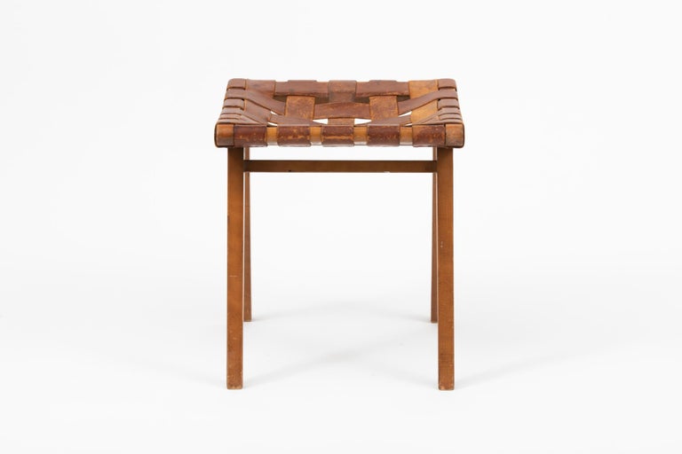 Vintage Mid-Century Jens Risom Leather Strap Stool for Knoll For Sale ...