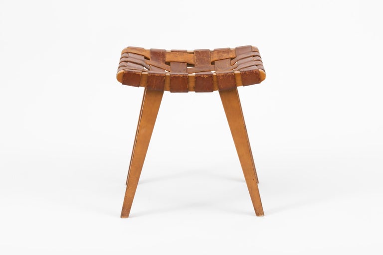 Vintage Mid-Century Jens Risom Leather Strap Stool for Knoll For Sale ...