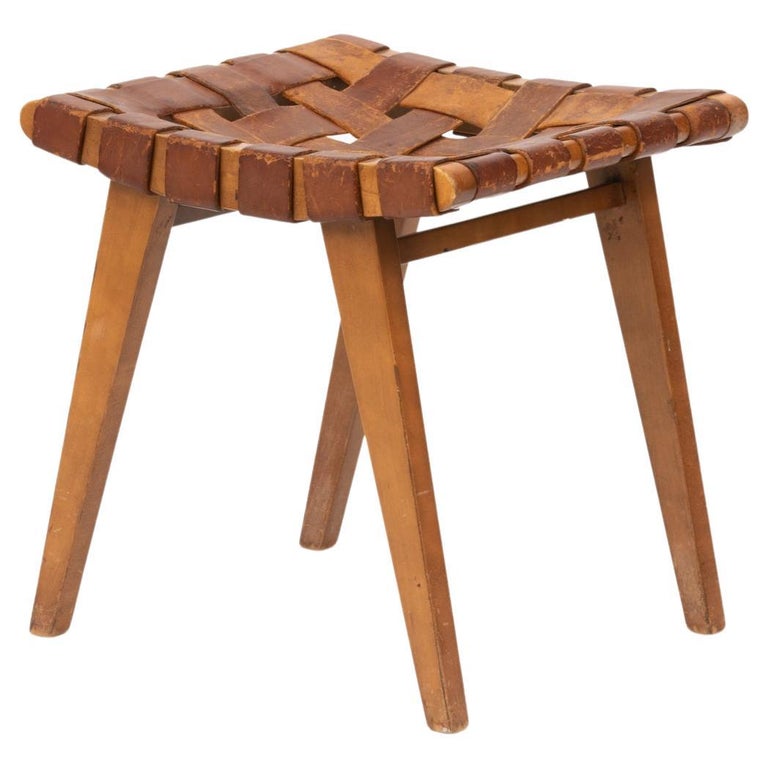 Vintage Mid-Century Jens Risom Leather Strap Stool for Knoll For Sale ...