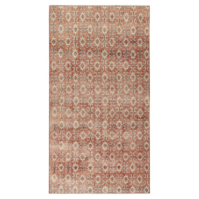 Vintage Mid Century Runner in Beige, Orange, Geometric Pattern by Rug ...